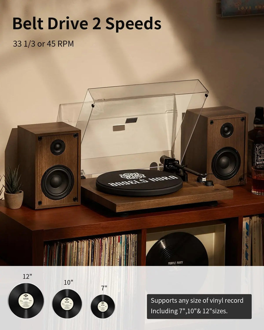 Bluetooth Turntable with Speakers: Angels Horn H00501 Hi-Fi Experience ...