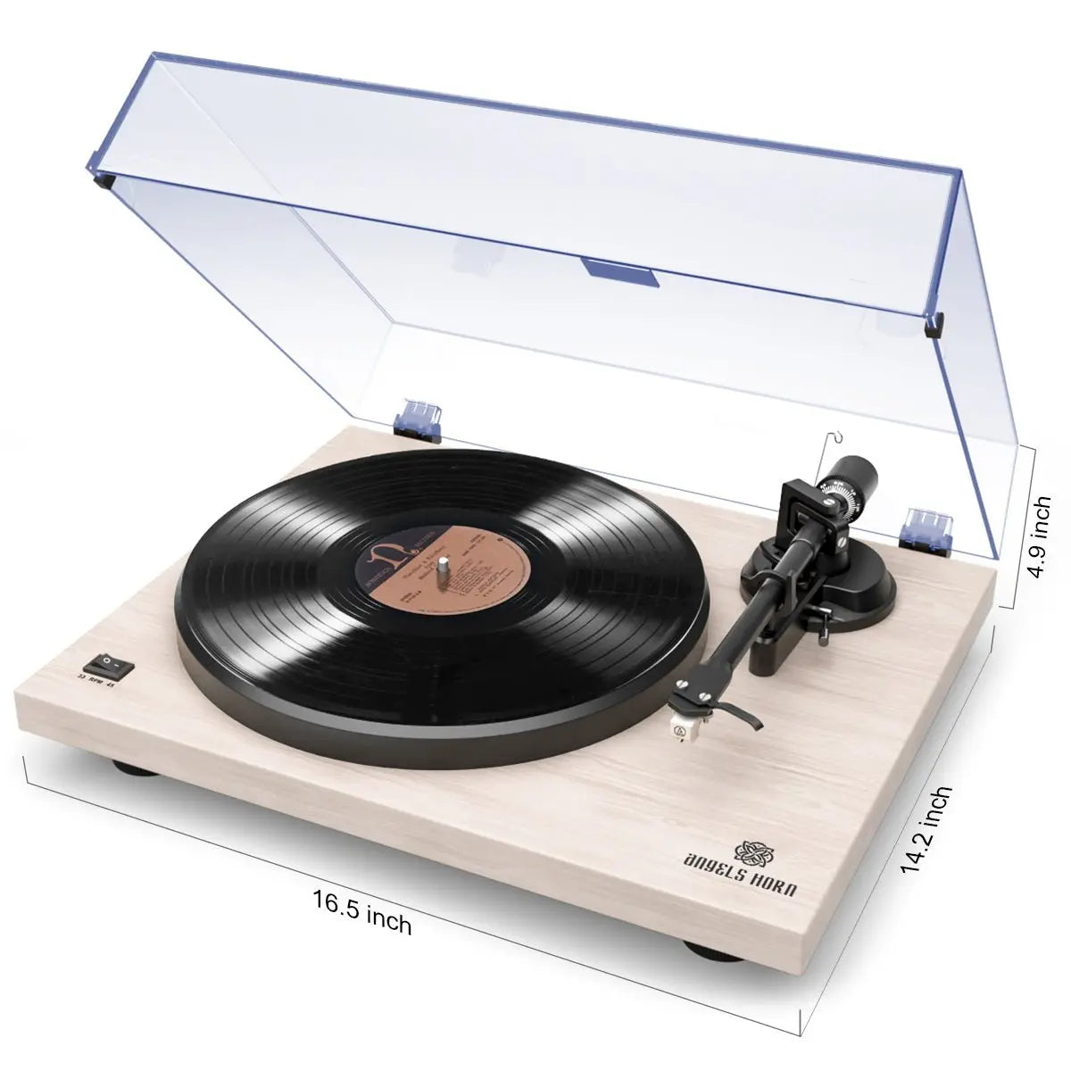 H002-BK White Maple Modern Vintage Turntable | Angels Horn® – AngelsHorn